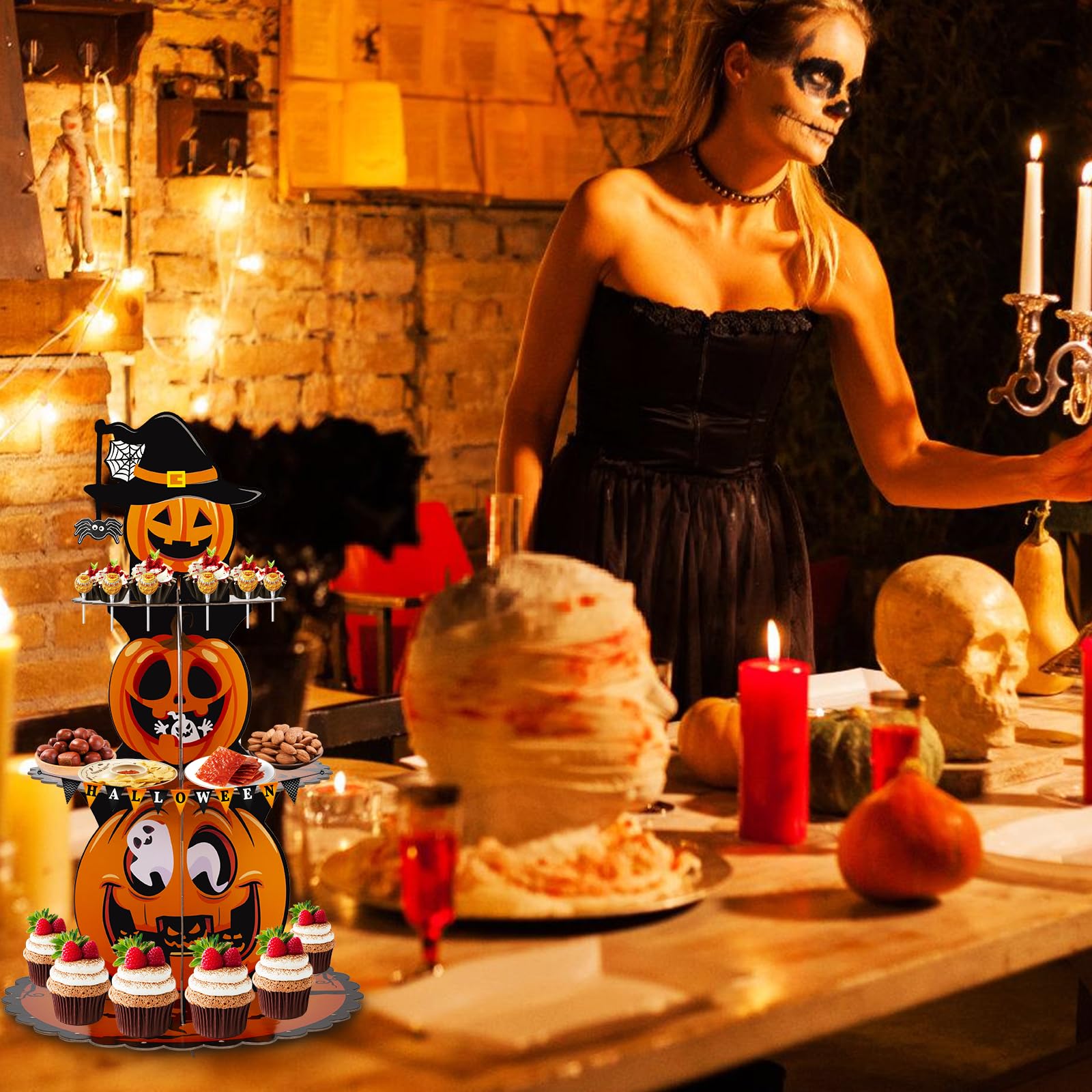 Halloween Cupcake Stand ,3 Tier Cardboard Pumpkin Cupcake Tower,With small hole design Dessert Candy DisplayTower ,Halloween Party Supplies,Halloween cake decorations ,baby shower decorations