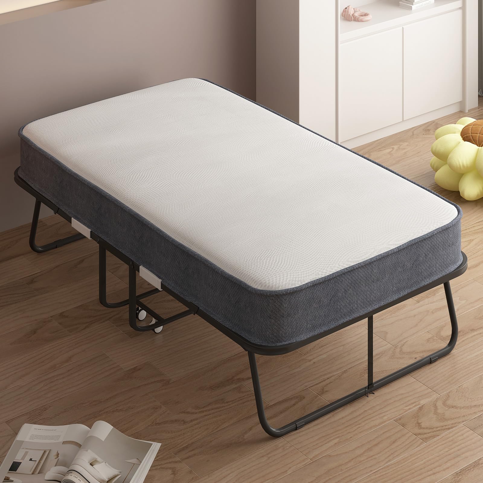 ZAFLY Folding Bed with 4โ Memory Sponge Mattress, Portable Guest Bed Camping Cot for Adults, Soft Padded Rollaway Sleeping Bed for Travel and Hospital Nursing, 75 x 31โ Twin Size(Standard)