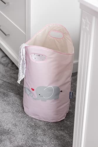 WENKO Kids Laundry Hamper, Baby Hamper for Nursery, Baby Basket for Dirty Clothes, Elephant Nursery Hamper, Toy Basket with Handles, Pink Laundry Bin, 15.7 x 20.5 x 7.9 inch