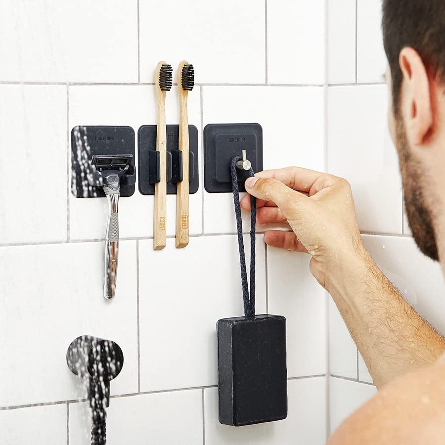 Tooletries - The Arnold Bathroom & Storage Hook - Silicone Toiletry Organizer, Shower & Bathroom Accessory - Features Silicone-Grip Technology, Removable & Reusable - Charcoal