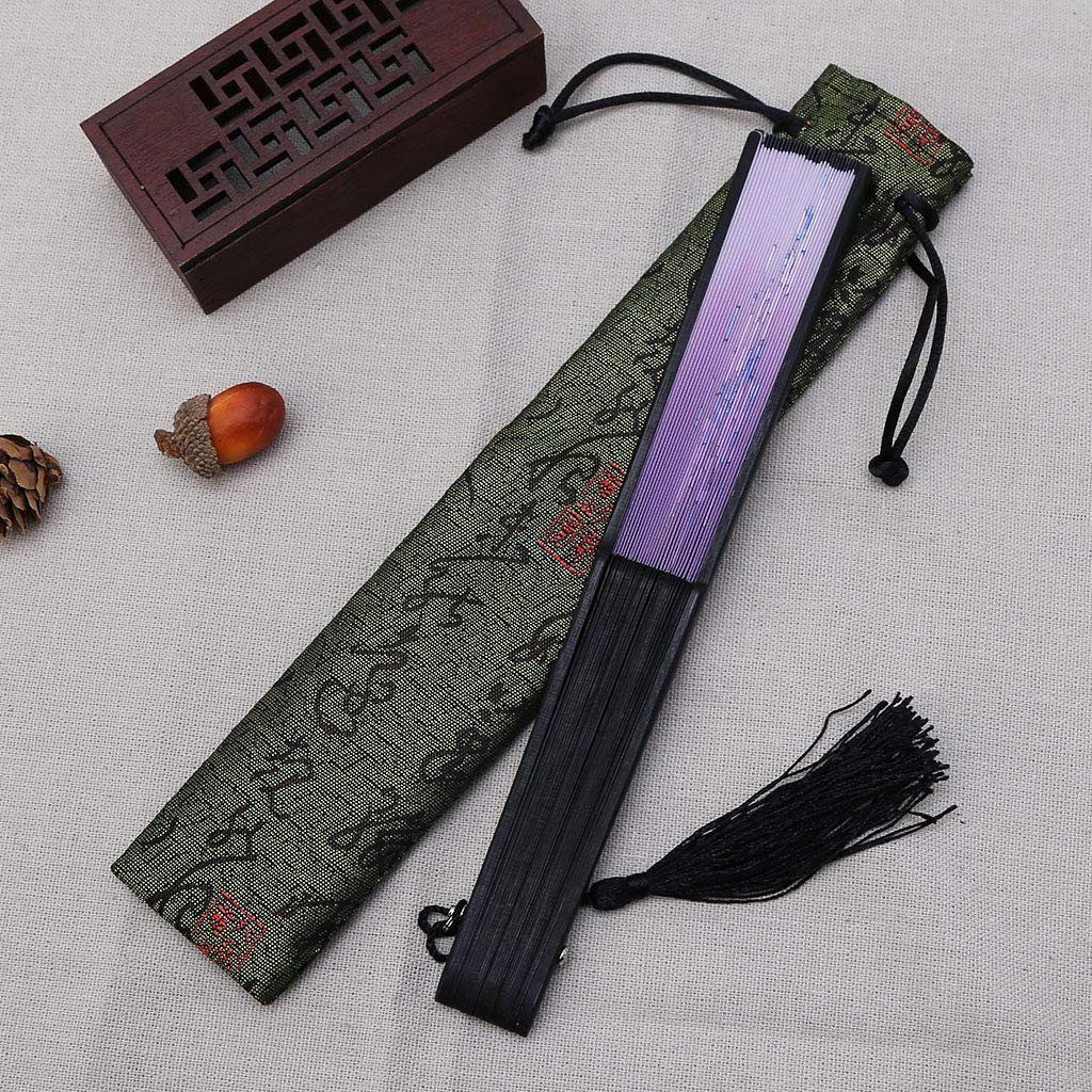 LIQURIJU Fan Pouch Chinese Calligraphy Style Decorative Folding Hand Fan Bag Dustproof Holder Protector Pouch Case Cover Gifts Purple