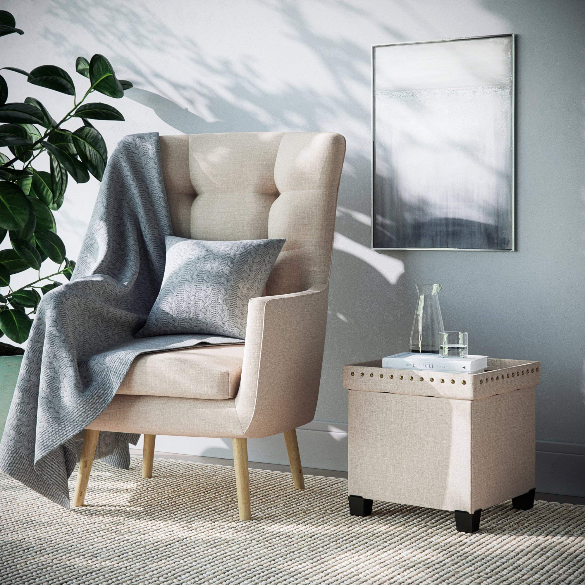 Nathan James 71103 Payton Foldable Storage Ottoman Footrest and Seat Cube, Beige