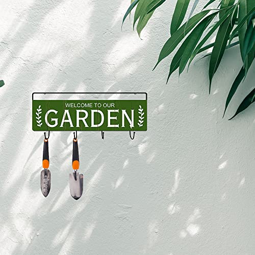 YY YEARCHY Garden Tool Rack Decorative Wall Mounted Storage Organizer Hanger Holder Stand (16.93"x10.04"x2.36", Green)