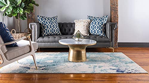 Unique Loom Positano Collection Coastal Modern Coral Lobster Shells Light Blue Area Rug (5' x 8')