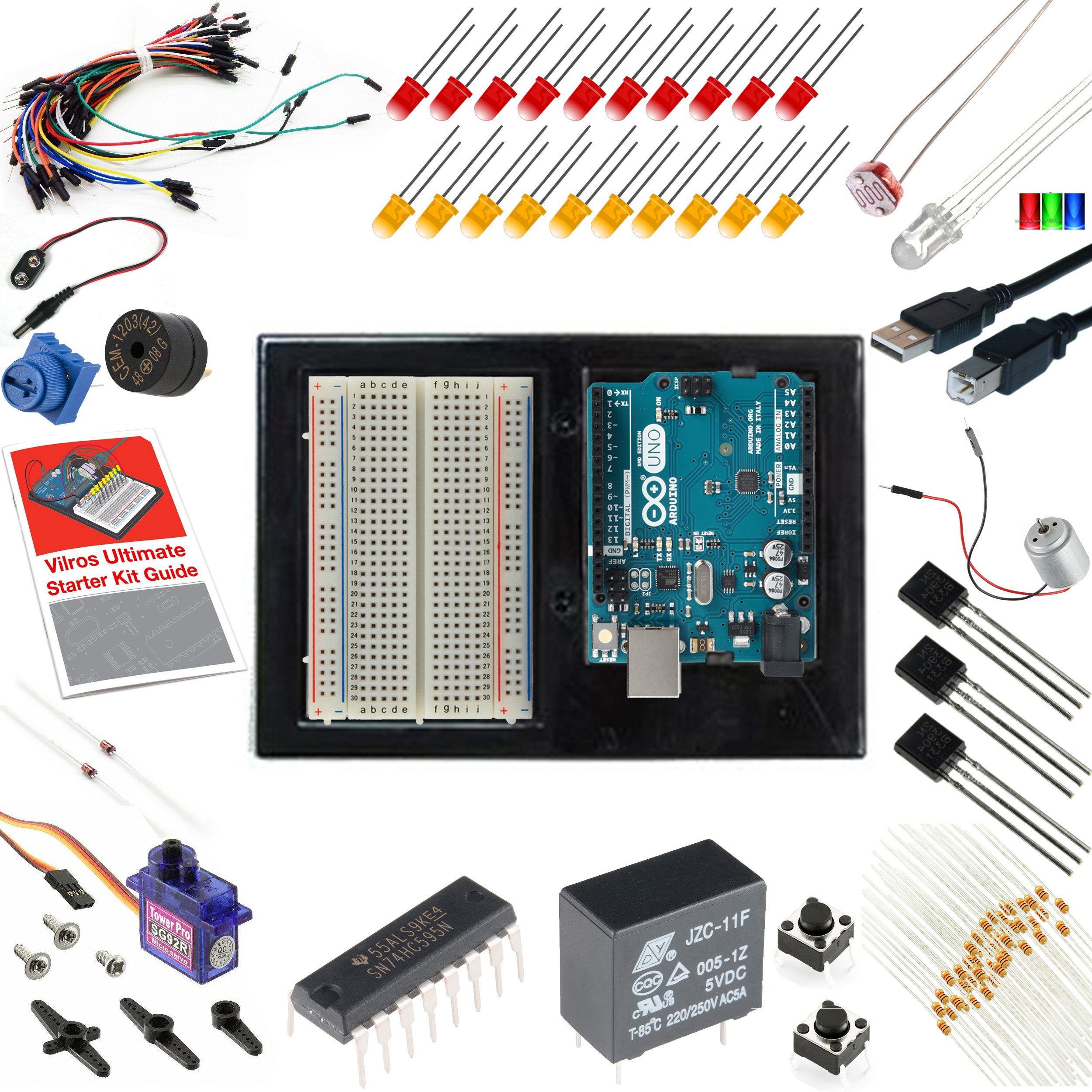 Vilros Arduino Uno Ultimate Starter Kit + LCD Module - Includes 72-Page Instruction Book, Arduino Uno R3 Board, Breadboard, Sensors, Jumper Wires, DC Motor & More for Arduino Projects