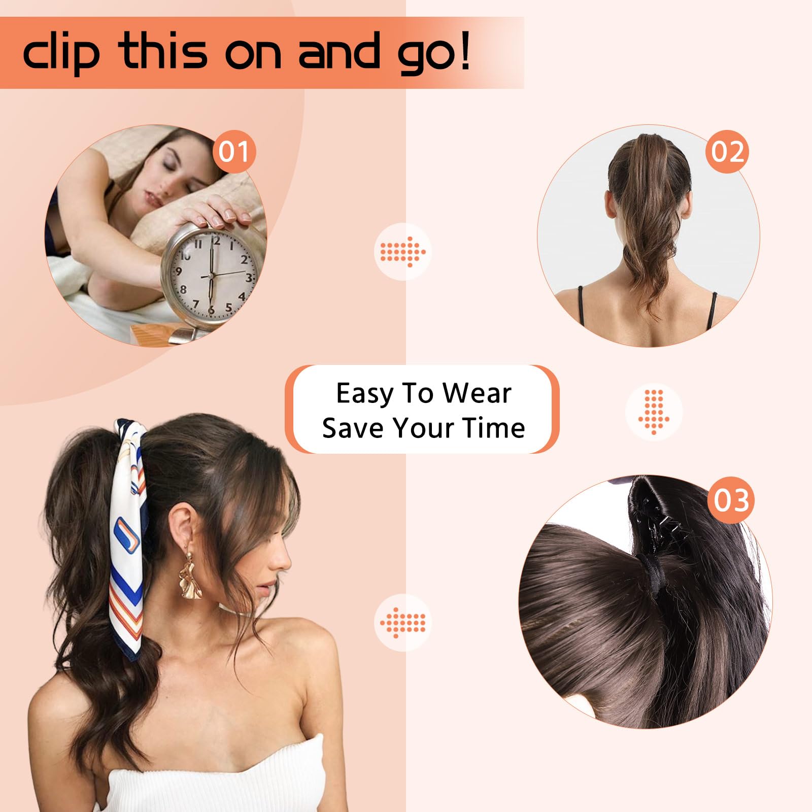 LOMMEL Ponytail Extension Claw Clip Ponytail Extension for Women 20 Inch Long Wavy Ponytail Extensions Synthetic Ponytail Hairpiece Natural Soft Daily Use (18/613)