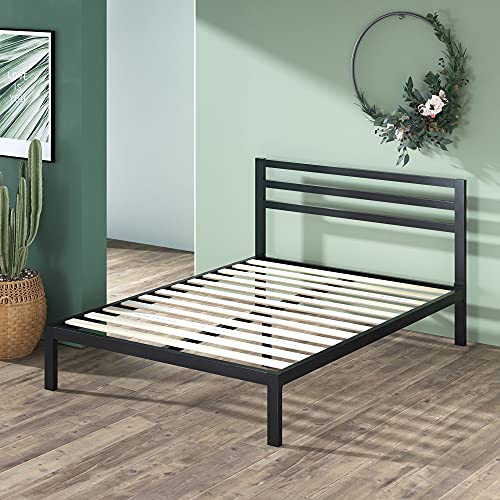 ZINUS Mia Metal Platform Bed Frame with Headboard / Wood Slat Support / No Box Spring Needed / Easy Assembly, King, Black