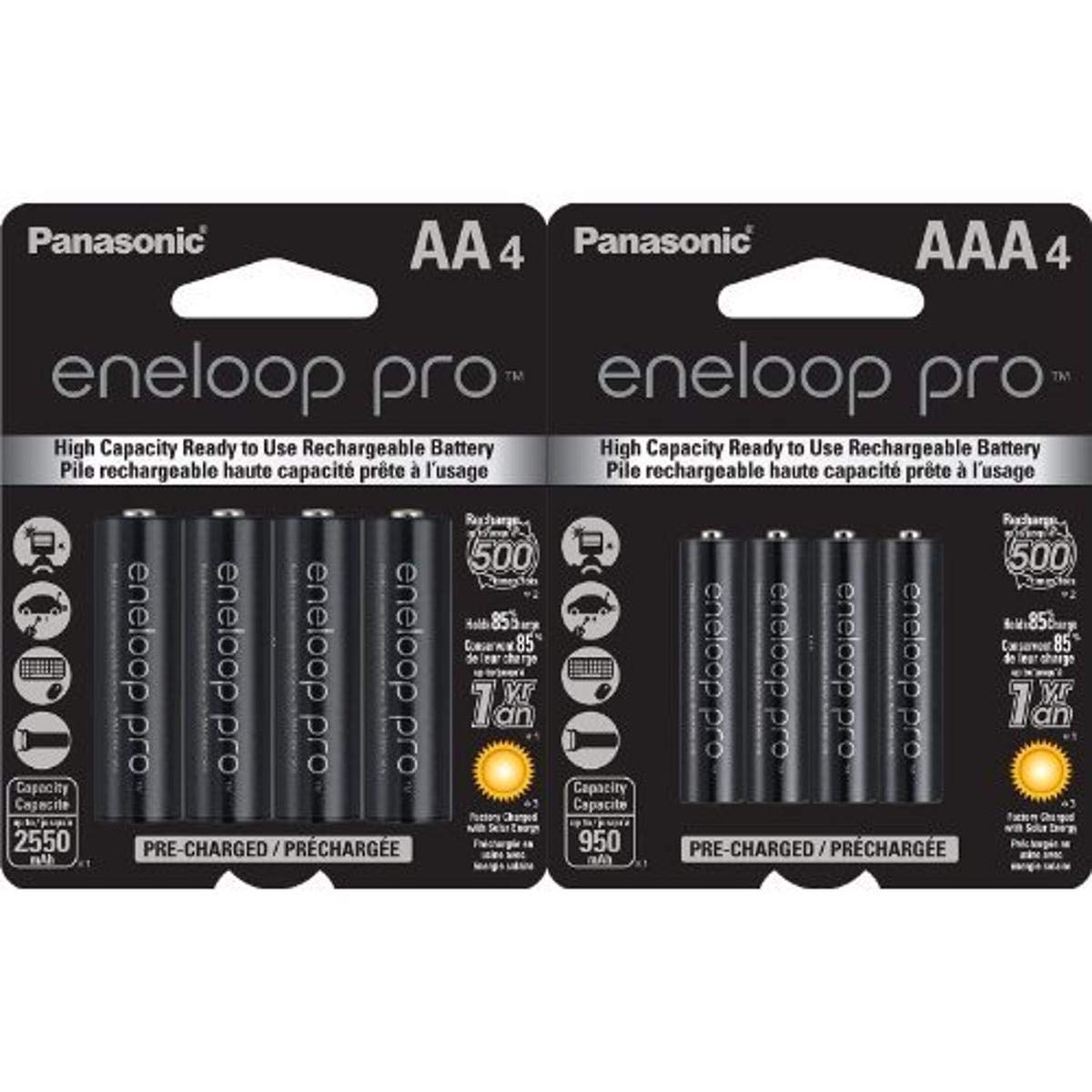 Panasonic Eneloop Pro AA and AAA High Capacity Ni-MH Pre-Charged Rechargeable Batteries Bundle (4 Pack of Each)