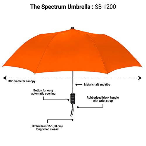 STROMBERGBRAND UMBRELLAS Spectrum Popular Style 16" Automatic Open Umbrella Light Weight Travel Folding Umbrella for Men and Women, (Orange)
