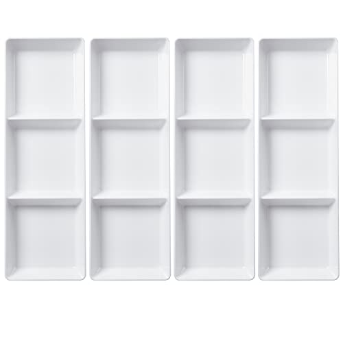 US Acrylic Avant White Plastic Divided Serving Trays (Set of 4) 15β x 5β | Narrow Reusable 3-Section Party Platters | Serve Appetizers, Fruit, Veggies, & Desserts | BPA-Free & Made in USA