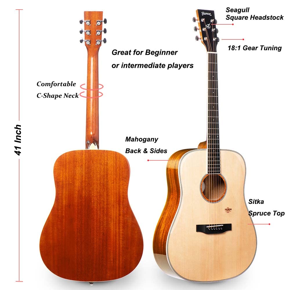 TRUMON Acoustic Dreadnought Guitar for Beginner Acoustic Guitar Guitarra Acustica Spruce Top 41" Full Size Starter Guitars Bundle with Gig Bag Accessories