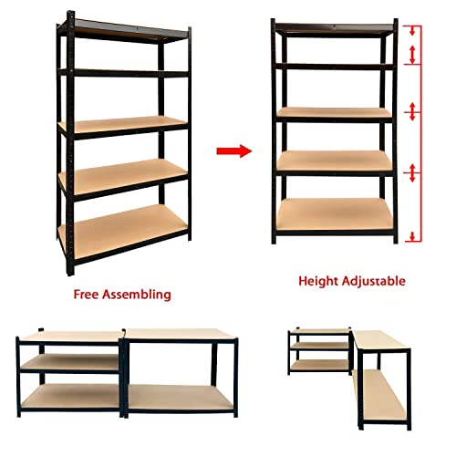 Viaka 5-tier Metal Shelving Unit Adjustable Garage Storage Utility Rack Heavy Duty Shelves Organization Multipurpose Shelf Warehouse Basement Kitchen Living Room Garage 66.14x29.53x11.81 inches, Black