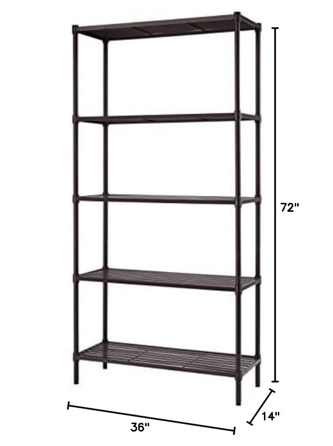 TRINITY Slat Style 5-Tier Adjustable Shelving, Metal Standing Shelf for Commercial or Residential Use in Kitchen,Bathroom,Laundry Room or Office, 1750 Pound Capacity, 36”W by 14”D by 72”H, Dark Bronze