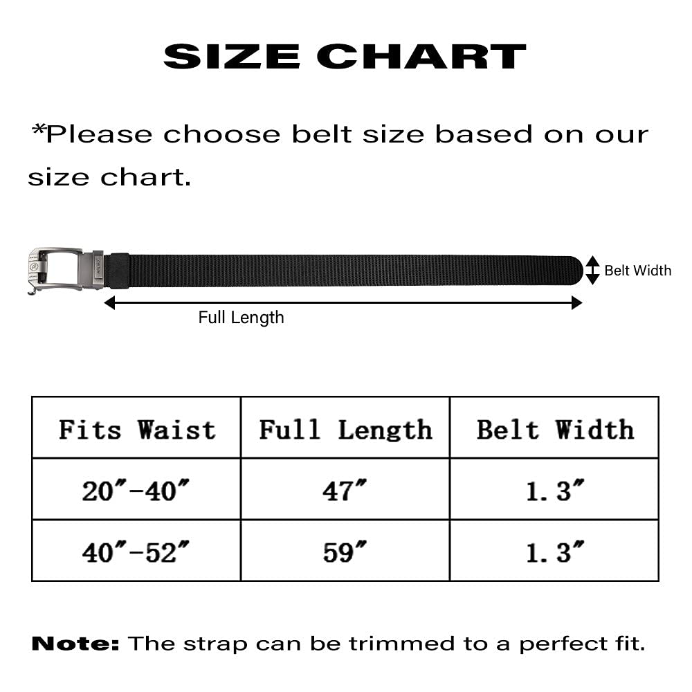 JUKMO Ratchet Belt for Men, Nylon Web Tactical Belt with Automatic Slide Buckle, Adjustable Trim to Fit (Blue, For Waist 20"-40" (Length 47"))