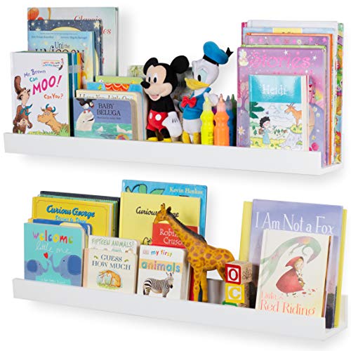 Wallniture Denver 34" White Wall Bookshelf for Kids' Room, Wall Shelves for Nursery Decor, Floating Shelves for Wall Decor