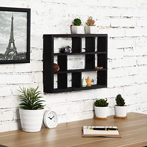 MyGift 15-Inch Wall-Mounted (Vertical or Horizontal) 9-Slot Rustic Wood Floating Shelves/Freestanding Shadow Box, Black
