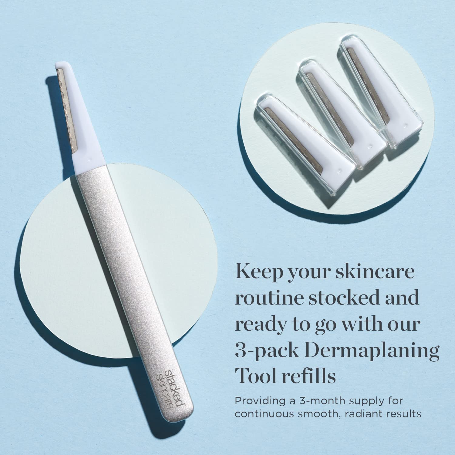 StackedSkincare | Replacement Dermaplaning Blades for Smooth, Radiant, Glowing Skin, Exfoliating Face Blades for Dermaplaning, No Brush or Scrub Needed, 3 Pack