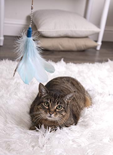SmartyKat Frisky Flyer Feather Wand Cat Toy, Extendable Up to 24" - Blue, One Size