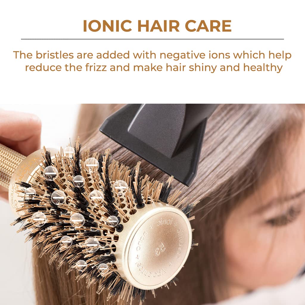 Salon Boar Blow-Dry Round Brush for Straightening, Styling, Curling Shoulder-Length Hair, Medium Ceramic Vented Roller (1.7" Barrel, 2.8" with Bristles)