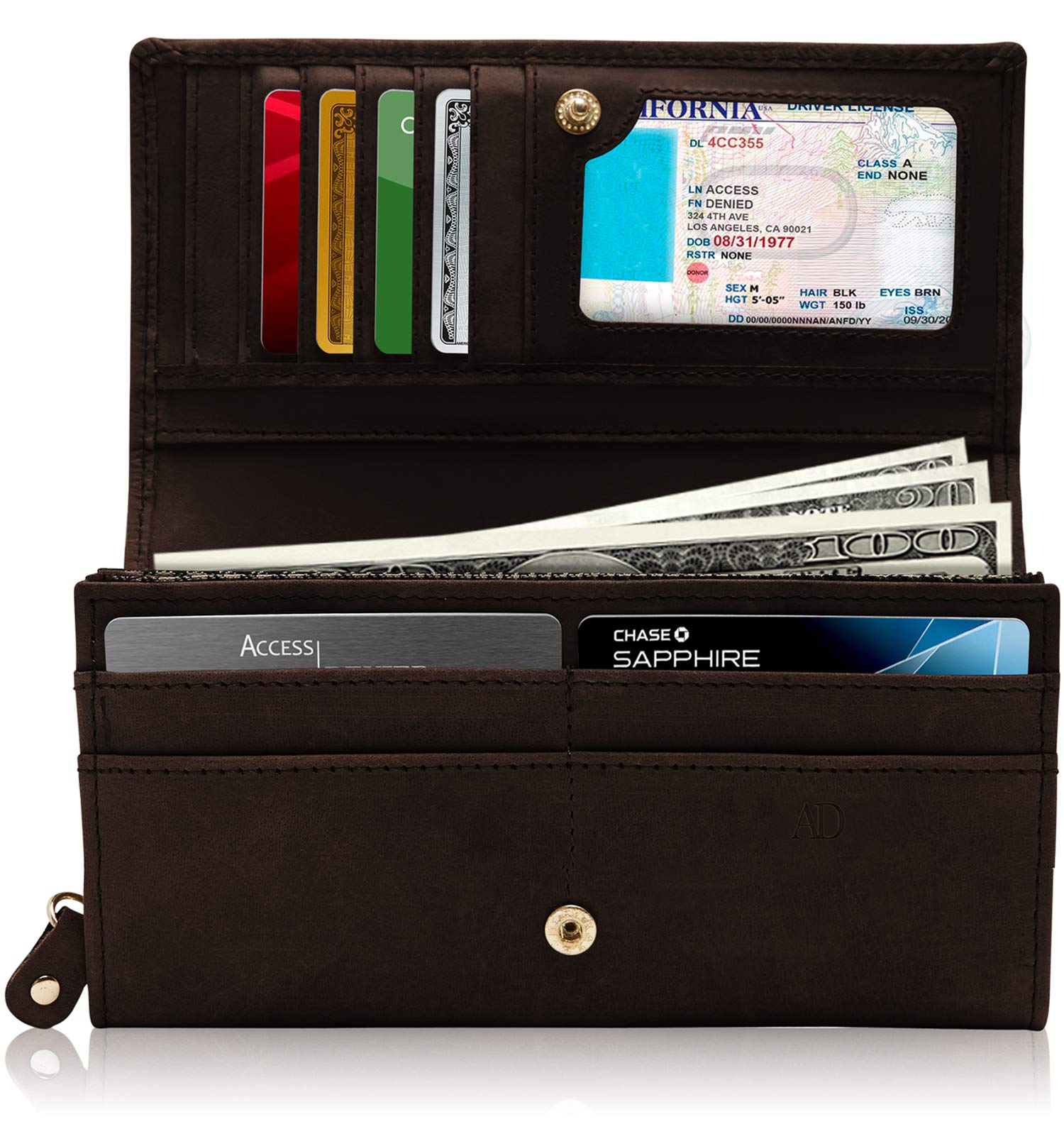 Leather Clutch Organizer Wallets For Women - Suede Womens Wallet Floral Print Organizer With Gifts Box For Her RFID Blocking