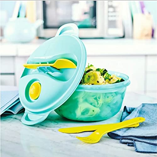 Tupperware Crystalwave Hot Food on The Go Set with Plus Stain Guard - Microwave Reheatable - 6.25 Cup Food Storage Container with Fork, Knife & Spoon - Liquid & Airtight! (Black)
