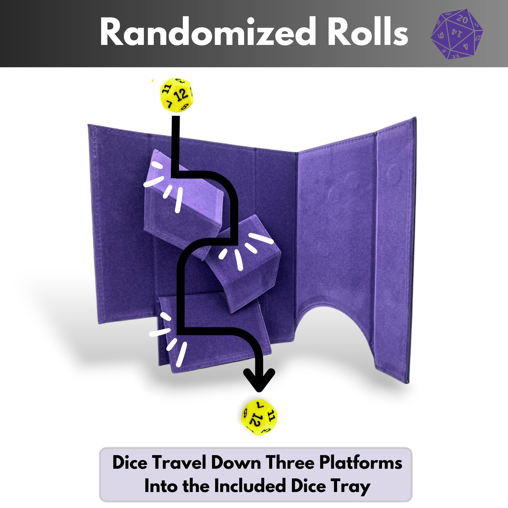 Luck Lab Folding Dice Tower and Dice Tray for RPG Table Top Gaming - Black/Purple - Raven Design