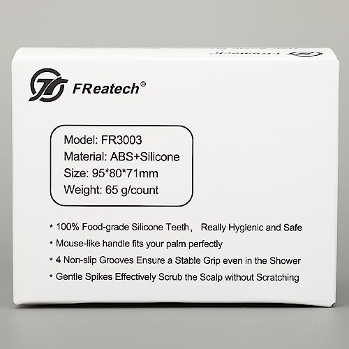 FREATECH Updated Hair Scalp Massager Shampoo Brush with 2 Types of Silicone Bristles, Finely Clean and Scrub Gently, Care for Sensitive & Delicate Scalp, Exfoliate and Stimulate Hair Growth, Black