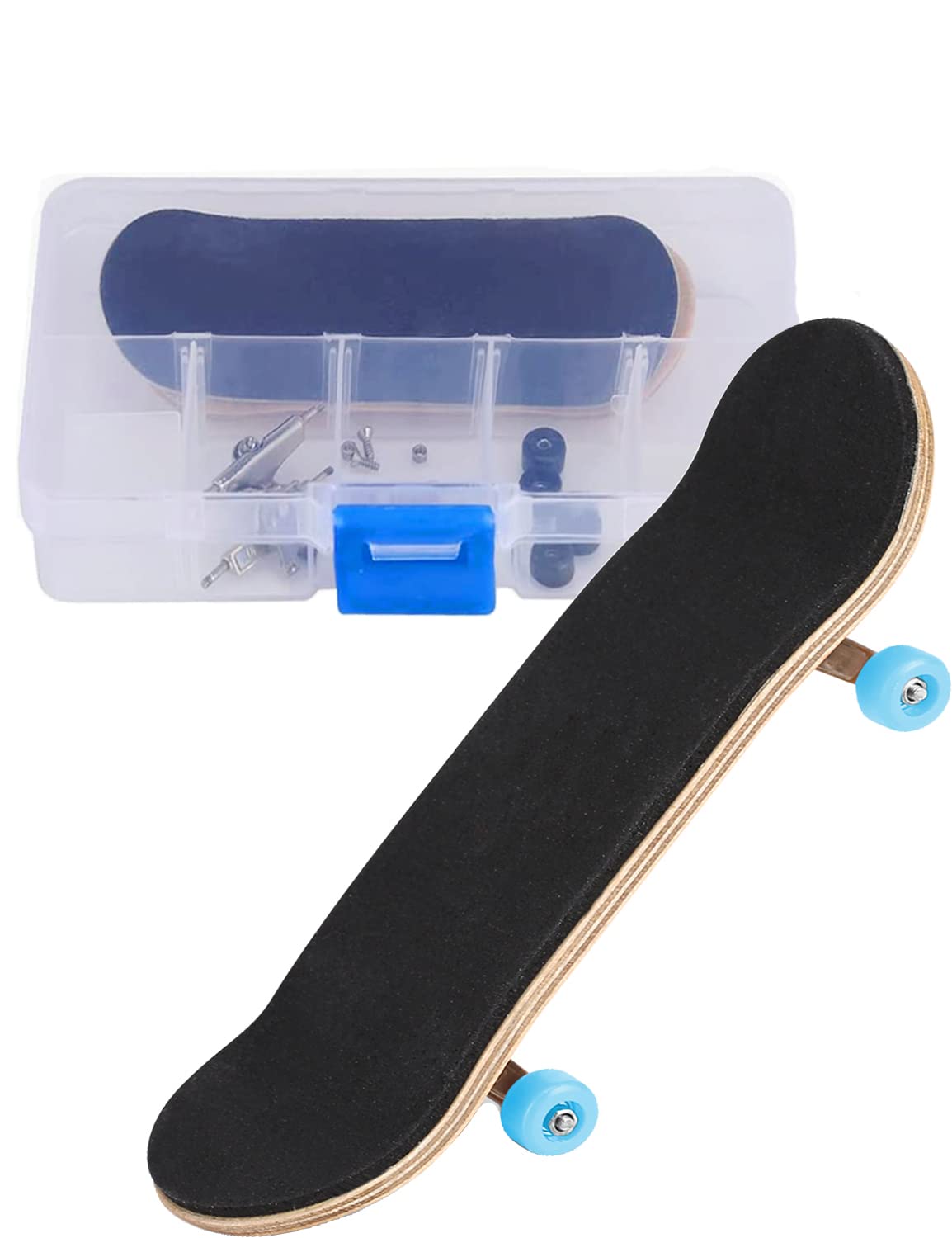 Weohoviy Finger Skateboard, Maple Wooden Fingerboard with Box Reduce Pressure and Ideal for Finger Skater, Kids (Light Blue)