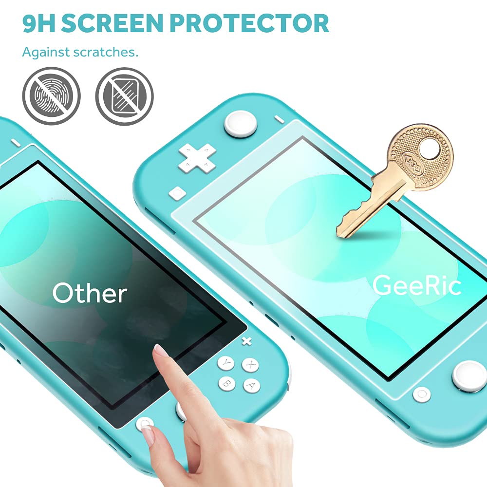 GeeRic 8PCS Case Compatible with Switch Lite, Accessories Kit Replacement1 Soft Silicon Case + 2 Screen Protector + 4 Thumb Caps + 1 Storage Carrying Green