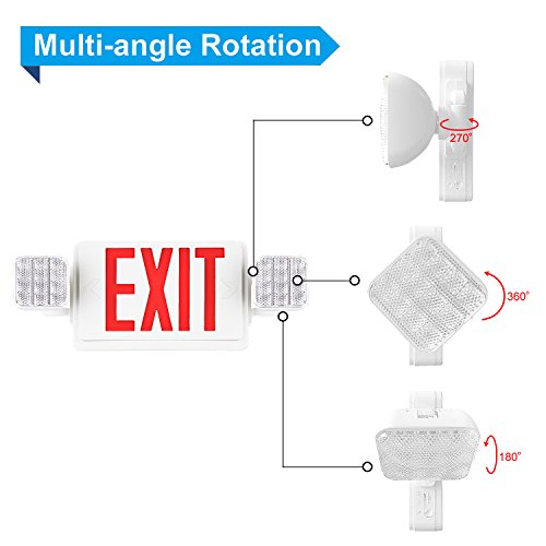 SPECTSUN 4 Pack LED Sign Emergency Light, Red Exit Sign Light with Battery Backup, Exit Light with Emergency Light/Photoluminescent Exit Sign/