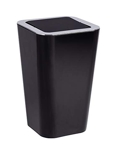 WENKO 22474100 Small Trash Can with Swing Top Lid, Mini Waste Basket, Stylish Garbage Bin for Bathroom, Bedroom, Kitchen, 1.6 Gallon, 7.1 x 11.2 x 7.1 in, Black, 6 L
