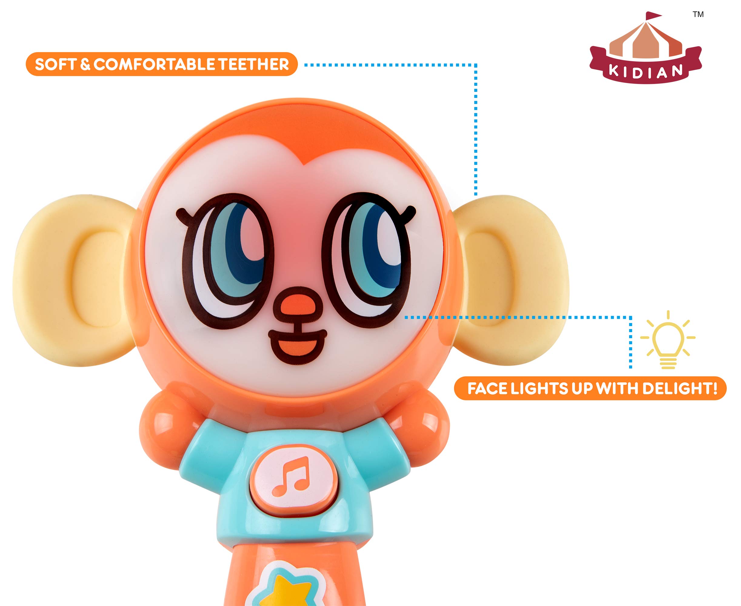 Kidian Baby Rattle - Shake and Jam Rattle - Baby Rattle and Teether Toy, Infant Rattle for 6 Months and Up by Flybar (Monkey)