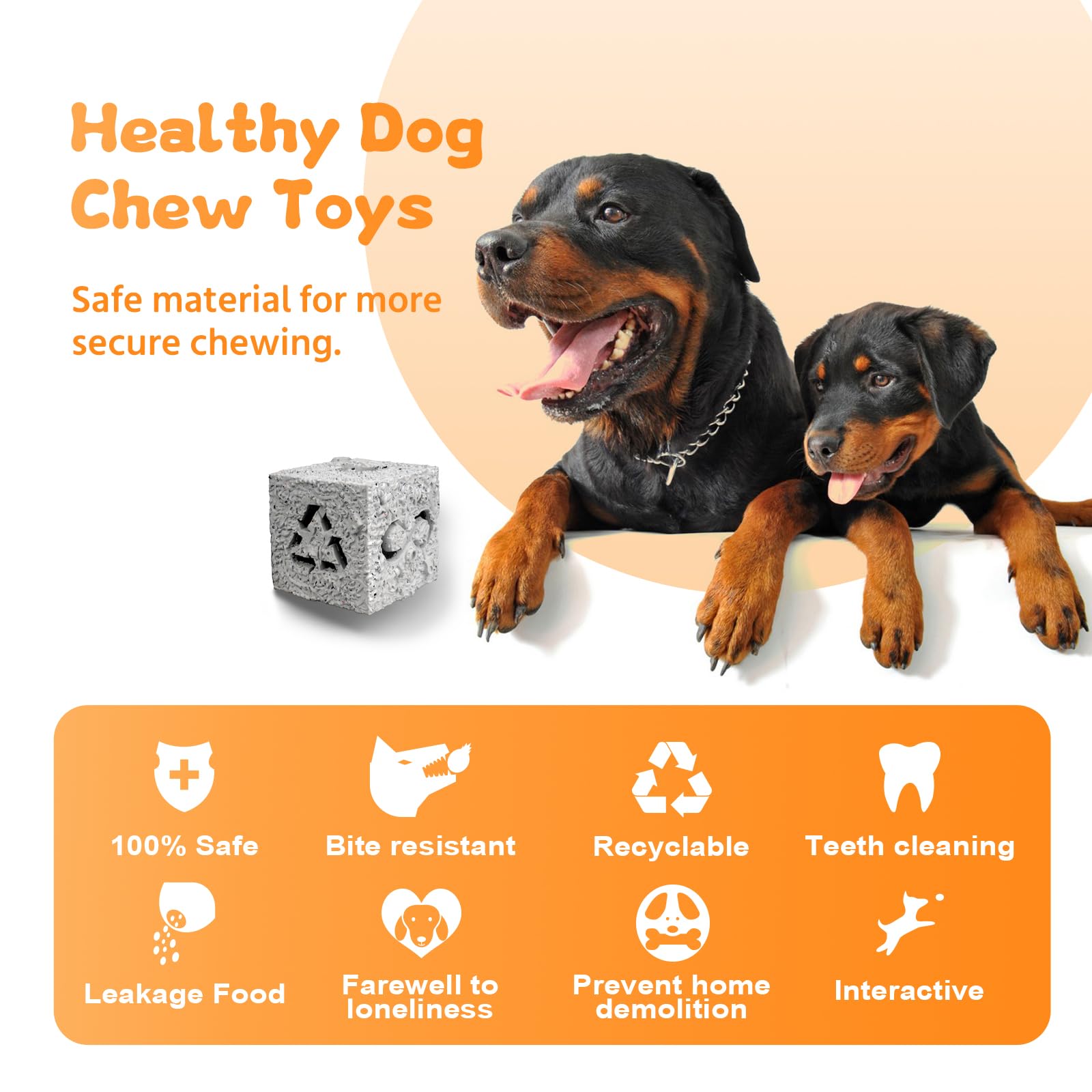 Dog Chew Block Toy - Interactive Slow Feeder Pet Toys for Medium or Large Dog Breeds - Indestructible Paw Cube Dispensing Toy Great for Aggressive Chewer | Natural, Recyclable and Eco-Friendly Rubber