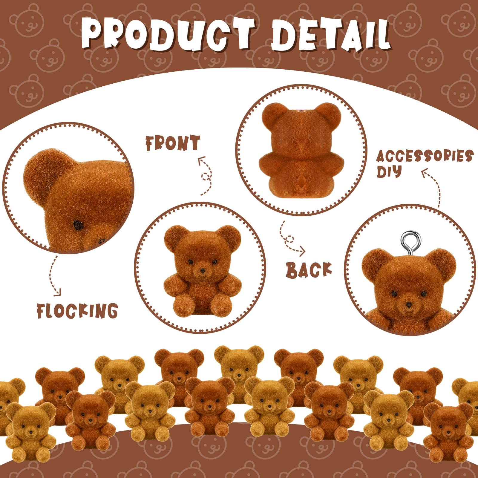 Hungdao 12pcs Valentine's Day Miniature Flocked Plush Mini Bear Stuffed Bear Decorations for Birthday Cake Wedding Decor Party Favor Supplies Bag Charm DIY Accessory 1 Inch (Brown, Light Brown)