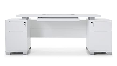 Zuri Furniture 79" Modern Ford Executive Desk with Filing Cabinets - White