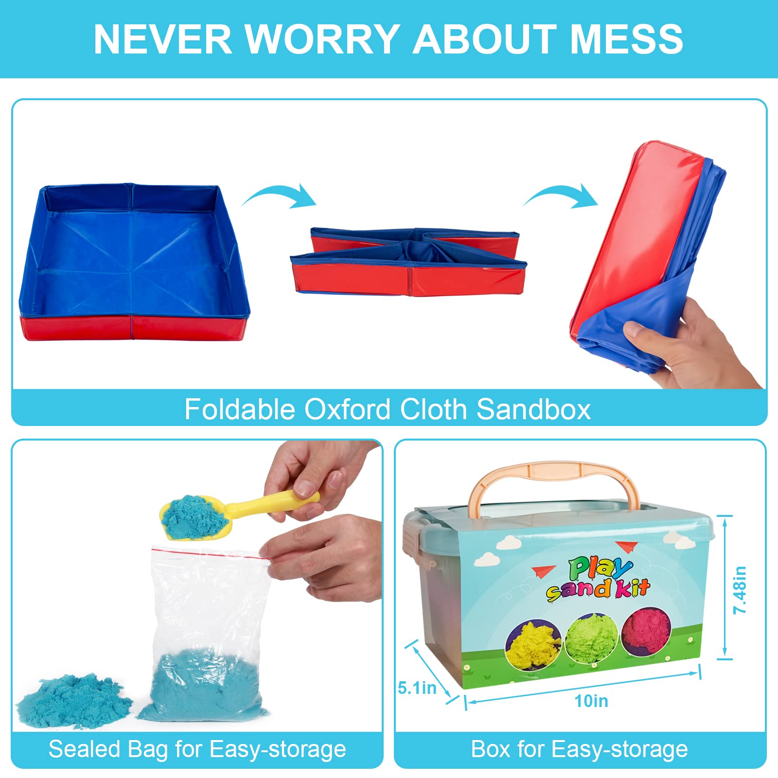 Play Sand Kit for Kids - 3.3lbs Space Sand with 3 Colors, Sand Molds Tools, Construction Trucks, Foldable Sandbox and Storage Box, 34 Pieces Sandbox Toys Set for 6 Year and up Boys Girls (Pink)