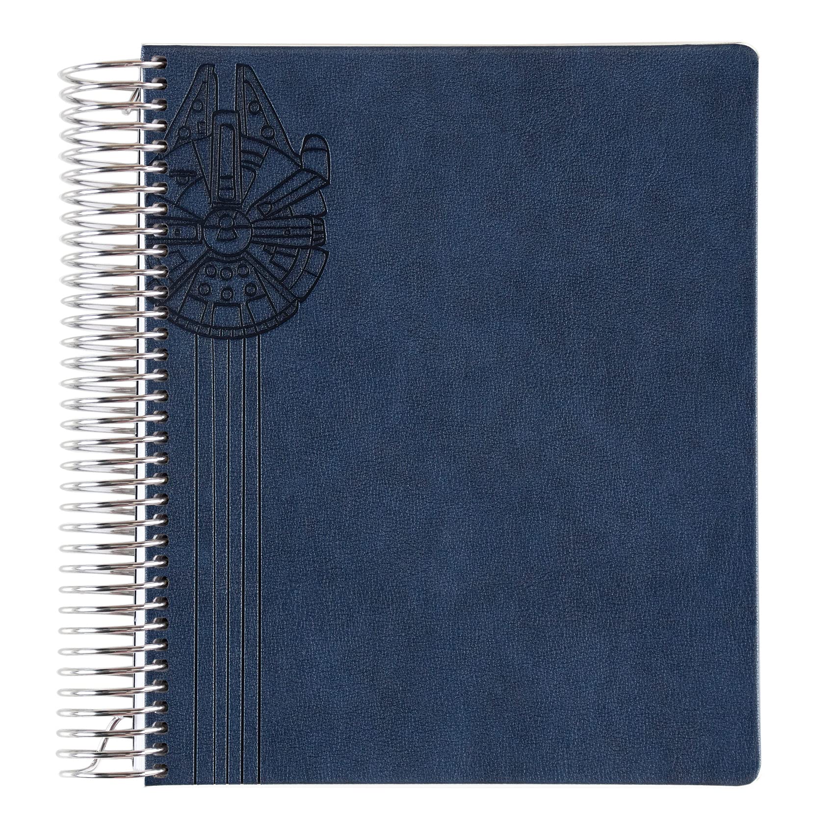 Erin Condren 7" x 9" Spiral Bound College Ruled Notebook - Star Wars Millennium Falcon Navy Vegan Leather. 160 Lined Page Note Taking & Writing Notebook. 80 Lb. Thick Mohawk Paper