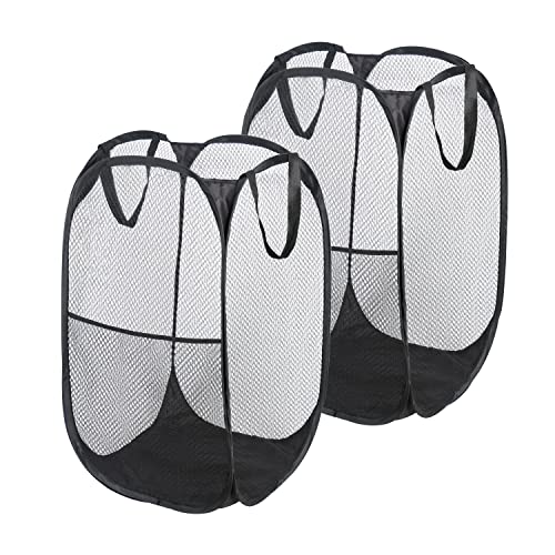 ZOES HOMEWARE Pop up Laundry Hamper 2 Pack | Collapsible Laundry Baskets | Foldable Travel Laundry Basket with Durable Handle for Kids,Dorm,Laundry Room | Black