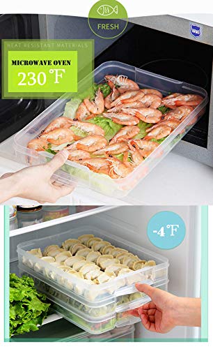 TIAN CHEN Refrigerator Organizer Bin, Plastic Food Storage Containers with Lid, 3-Layer, BPA free, Stackable Food Organizer Keeper for Snack, Vegetables, Meat, Fish, Bacon(green)