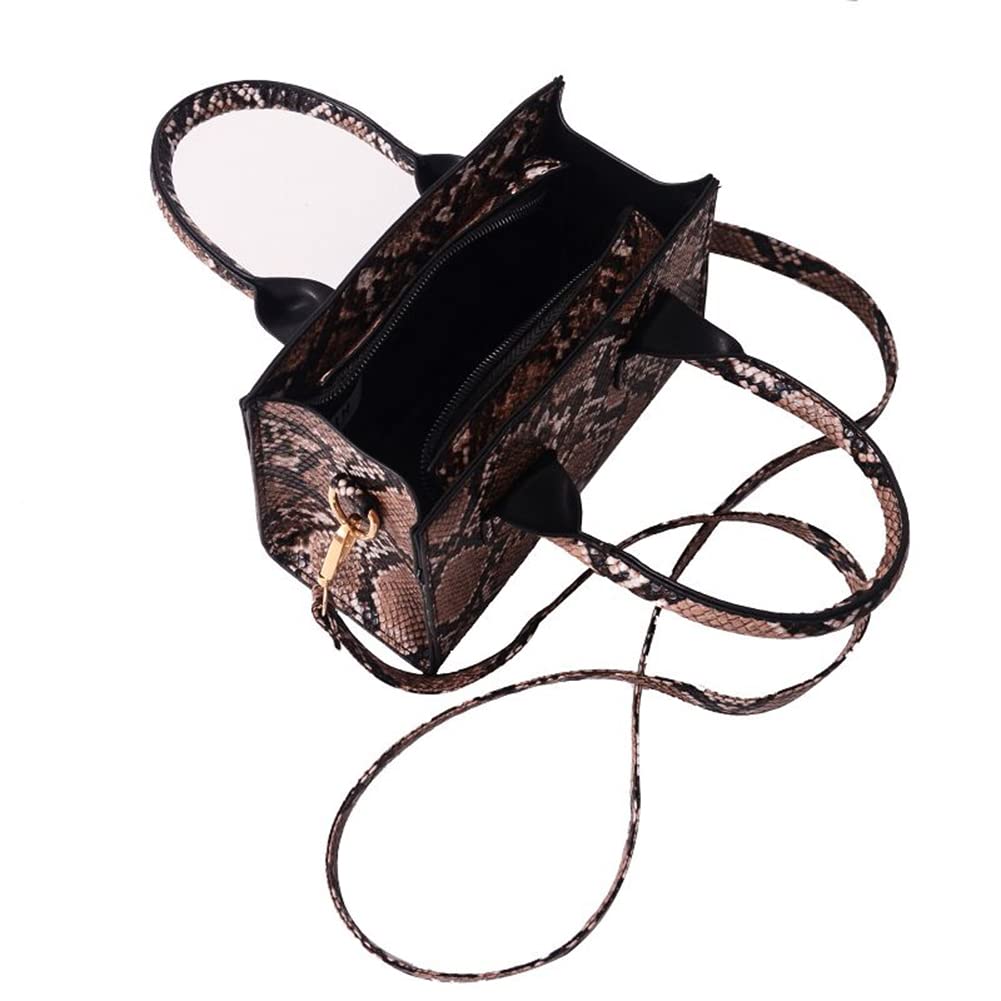 Retro Animal Snake Cow Print Women Messenger Handbag PU Top-Handle Shoulder Bags, Light Brown, 21 x 18 x 5cm