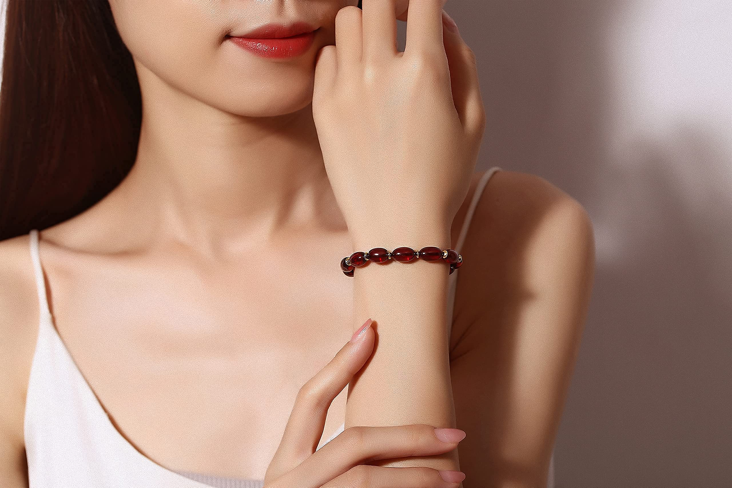Natural Baltic Amber Bracelet,Cutting amber rough stone to make 6mm+ beads,6.6 inches,Deep Red amber Bracelet Unisex