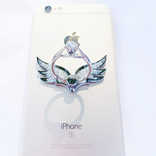 Universal 360 Degree Rotating Finger Ring Stand Holder Kickstand for Cell Phone iPhone Tablet iPad - Crystal Angel Wings (Silver)