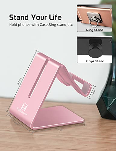 Tobeoneer Cell Phone Stand Holder Aluminum Desktop Solid Universal Desk Stand for iPhone 13 12 11 X 8 7 6 Plus 5 Ipad Mini Tablet Samsung Huawei All Mobile Smart Phone Office Decor (Rose Gold)