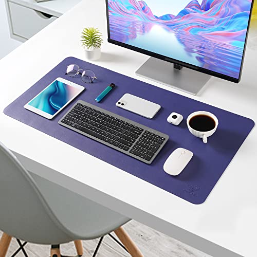 Yikda Dual-Sided Leather Mouse pad Desk mat, PU Leather Desk pad Large Mouse pad, Waterproof Desk Mat for Desktop (31"x15.7" Blue/Blue)
