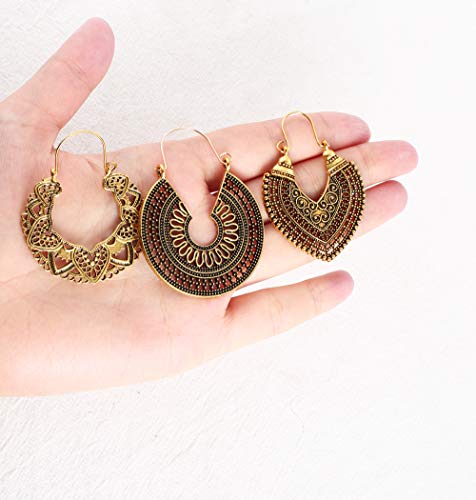 Florideco 6 Pairs Vintage Bohemian Drop Dangle Earrings Boho National Style Hollow Petal Heart Shaped Beaded Statement Earrings for Women Hypoallergenic Silver Jewelry