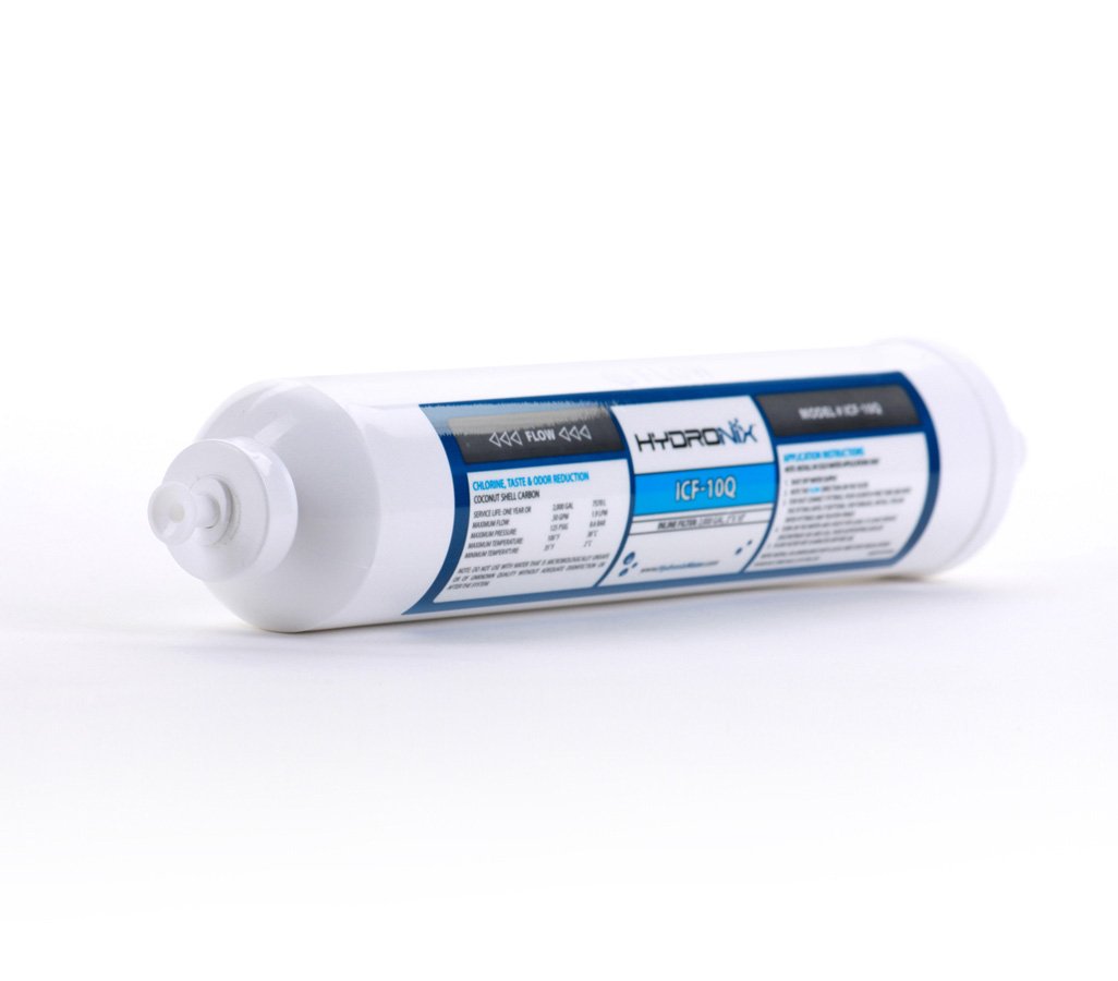 Hydronix ICF-10Q Inline Reverse Osmosis Post, Fridge & Ice Coconut GAC Water Filter 2000 Gal, 1/4" Quick Connect
