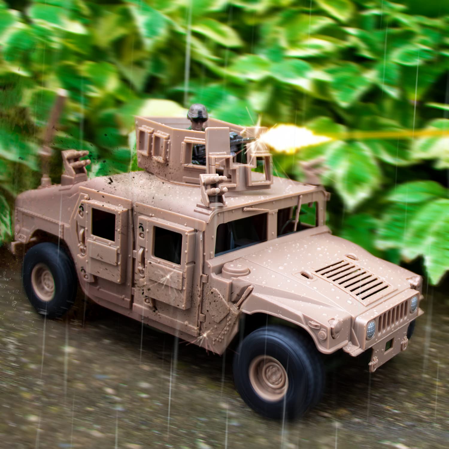 Sunny Days Entertainment M1114 Up-Armored Humvee โ Vehicle Playset with Action Figure and Realistic Accessories | 9 Piece Military Toy Set for Kids โ Elite Force