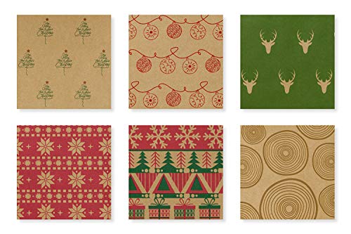 RUSPEPA Christmas Wrapping paper - Brown Kraft Paper with Red and Green Pattern For -Christmas Elements Collection-6 Roll-30Inch X 10Feet Per Roll
