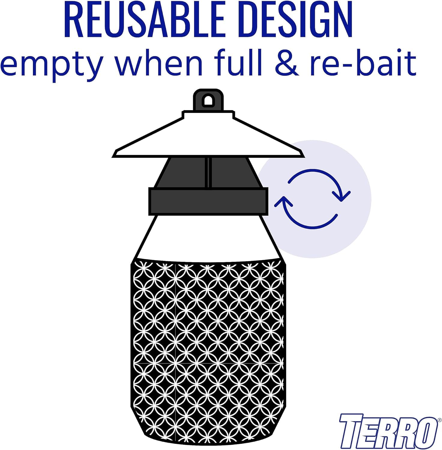 TERRO Fly Magnet, Reusable Fly Trap - Includes One Fly Bait Packet and Heavy Duty 9.5 Plexon Supply Hanging Chain and Magnet Replacement Bait, Orange.Black
