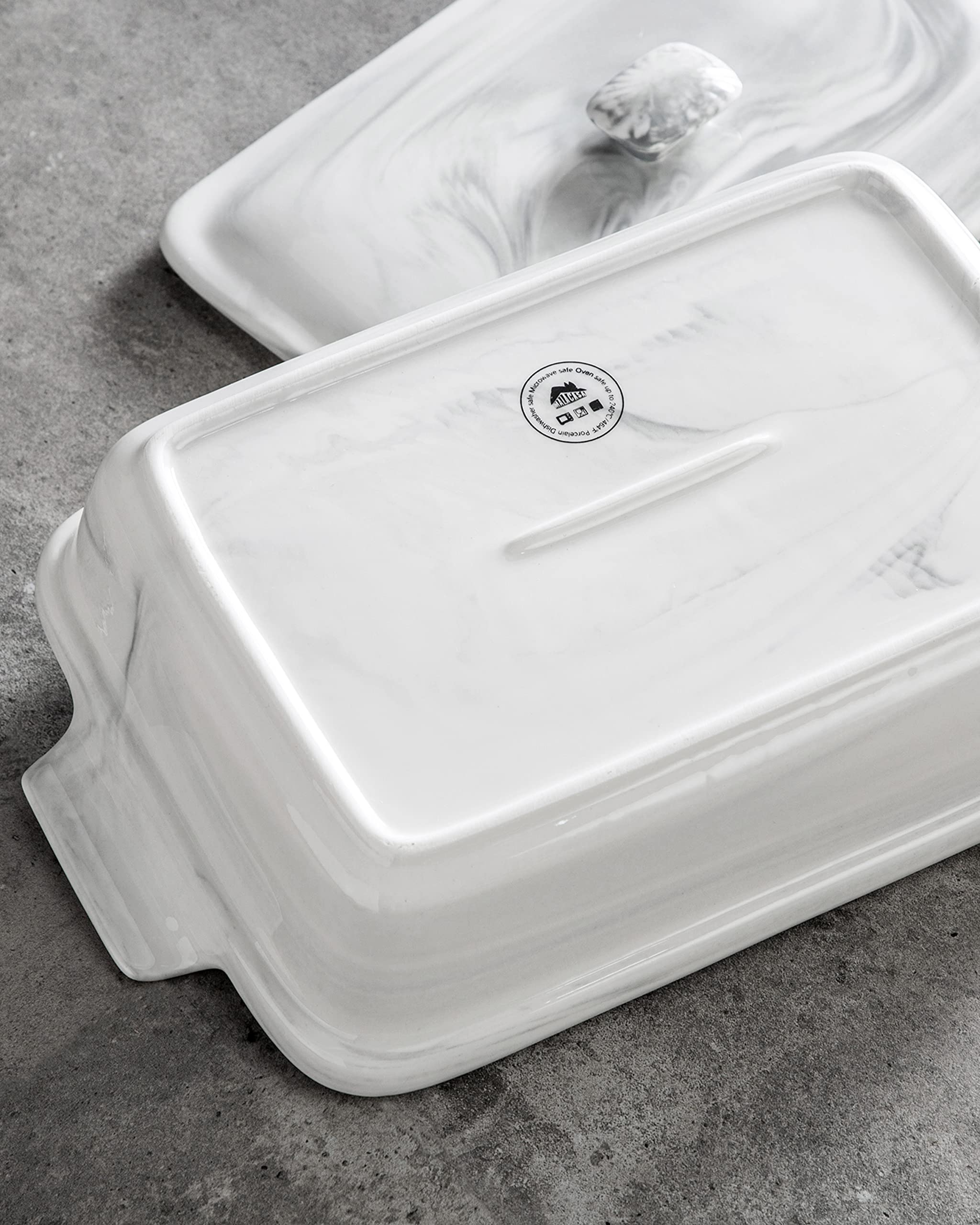 MALACASA Casserole Dish with Lid, 4.2 Quart Ceramic Bakeware Lasagna Pan, 9 x 13 Rectangular Baking Dish with Lid Oven Safe, 9 x 13 x 3.4 inch, Marble Gray